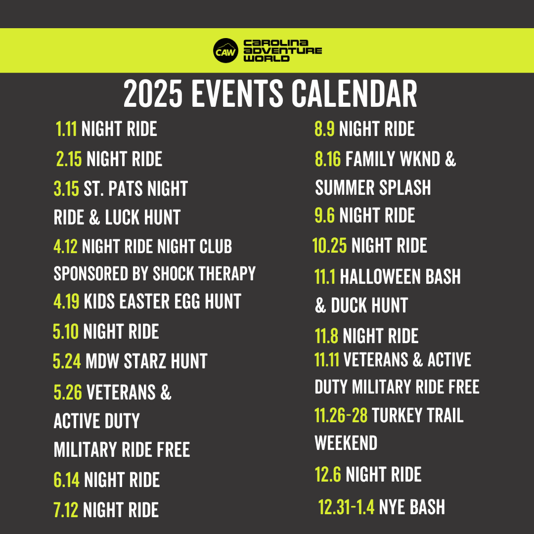 2025 Events Calendar | Carolina Adventure World